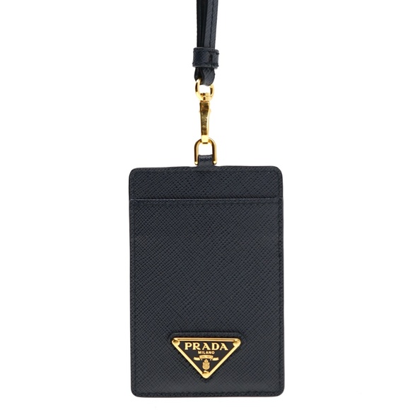 Prada | Bags | Prada Id Badge Card Holder Yellow Navy Blue Leather Mc07 ...